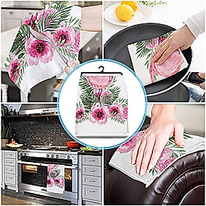 Super Soft and Absorbent Dish Towels 4 Pack, 28”x18”,Flamingo with Tropical Garden Hibiscus Flower Plant Highly Absorbent Microfiber Bar & Tea Towels for Home, Kitchen