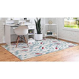 Unique Loom Positano Collection Coastal Modern Bright Colors Fish Beige Area Rug (5' x 8')