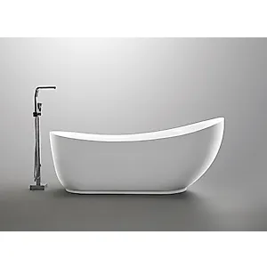 ANZZI Freestanding Tub 71" Modern Whirlpool, Glossy White Acrylic + Fiberglass, Stand Alone Soaker Hot Tub + Built-in Overflow & Drain for Bathroom, Talyah Serie (FT-AZ090)