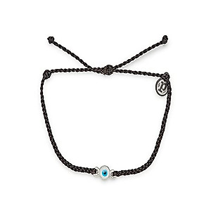 Pura Vida Silver Plated Eye Bead Charm Bracelet - Adjustable Band, 100% Waterproof - Black