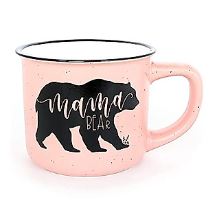 June & Lucy Gifts for Mom - Mama Bear Novelty Coffee Mug 15 oz - Cute Camping Coffee Mom Mugs for Women - Pink Coffee Mug - Hand lettered with Black Lettering - Microwave and Dishwasher Safe.