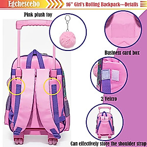 Egchescebo kids Rolling Kid Travel Toddler Duffle Bag Unicorn Backpack for Girls Carry on Luggage Roller Computer Suitcase with Pencil Case and Lunch Box Wheels Wheeled Braid Toy Backpacks Pink