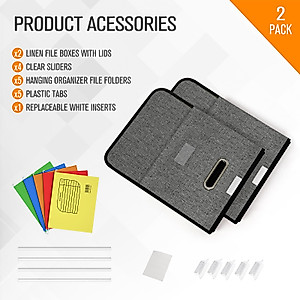 Forlogic File Organizer Box with Lid, Collapsible Linen File Box for Letter/Legal Folder, Filing Box, File Folder Organizer with Hanging Folders for File Storage in Office/Home