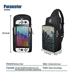 Xishwon Backpack Carrying Travel Bag for Nintendo Switch/Lite/OLED/Console/Dock/Joy-Cons&Accessories Storage, Portable Nylon Waterproof Crossbody Shoulder Chest Sling Side Gaming Bag for Men, Black