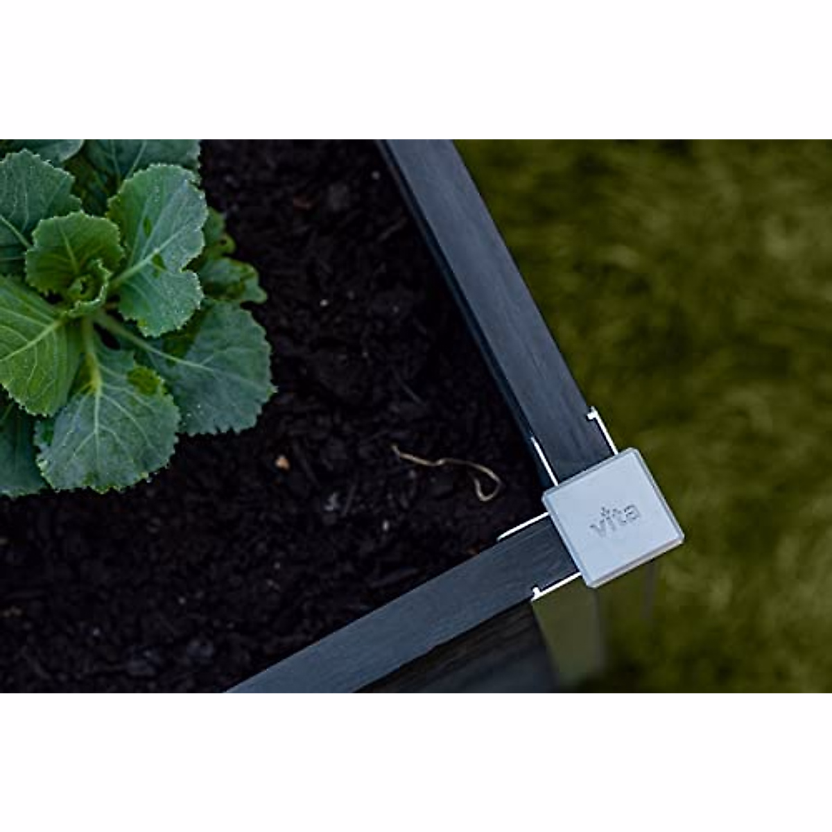 Vita Urbana 6 Foot x 6 Foot Embossed Vinyl Keyhole Garden with Composting Basket, Slate Grey, Gray, Woodgrain, PVC, BPA and Pthalate Free, VT17607