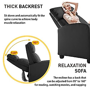 Vnewone Recliner Chair for Living Room Lounge Chaise Wingback Single Sofa Modern Home Theater Seating, Adjustable Height, Faux Leather, Black