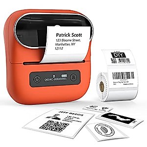 Phomemo M220 Label Printer, Portable Barcode Printer, 3.14 Inch Bluetooth Thermal Label Maker for Barcodes, Name, Address, Clothing Labeling, for Office Home,Compatible with Phones and Some PC Orange