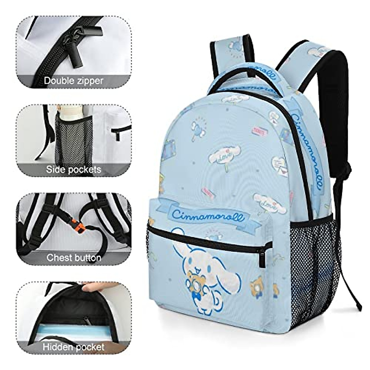 Cinn-amo-roll backpack school bag withe side pokect large suitable for teen boy girl ​hiking camping picnic