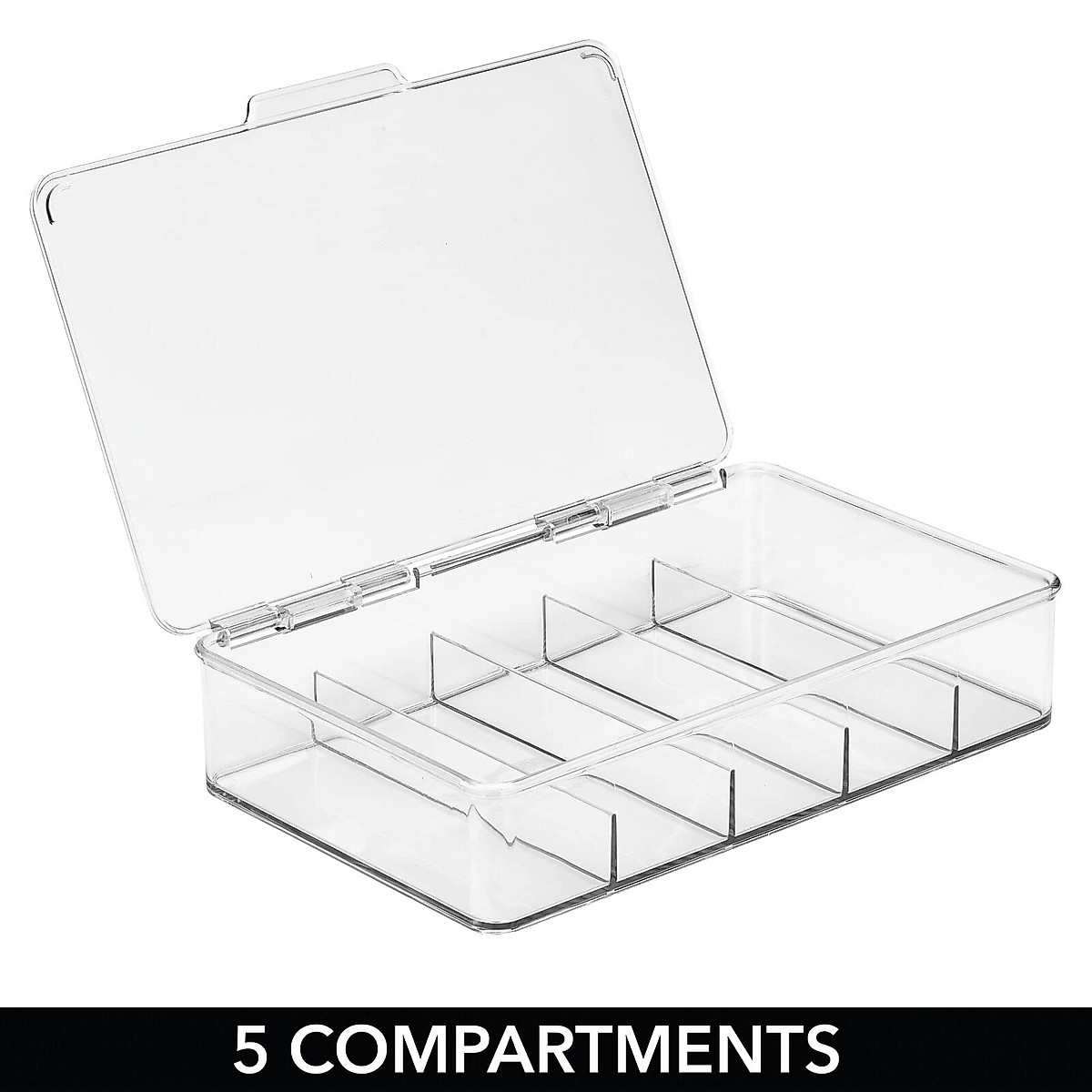 mDesign Plastic Stackable Eyeglass Case Storage Organizer with Hinged Lid for Unisex Sunglasses, Reading Glasses, Fashion Eye Wear, Protective Glasses, 5 Sections, Ligne Collection - Clear