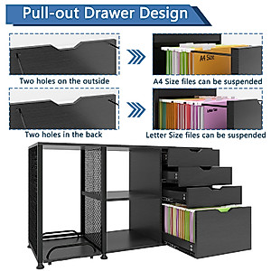 PUNCIA Office Lateral File Storage Cabinet with Paper Shredder Stand On Wheel Large Lateral Filing Cabinet with Drawers Filing Cabinet Organizer Printer Stand with Storage for Home Office