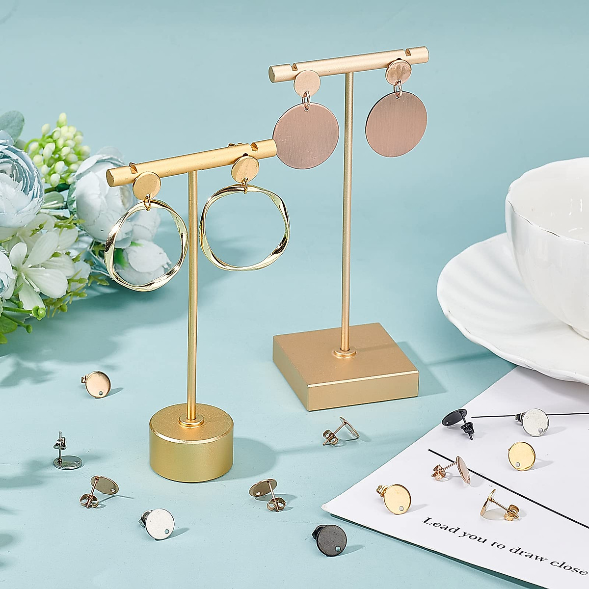 UNICRAFTALE 4 Mixed Colors Stud Earrings 40pcs(20Pairs) Stainless Steel Stud Earring with Ear Nuts 0.8mm Pin Flat Round Earring Post with Loop Earring Studs Components for Jewelry Making