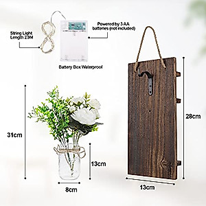 Anpro Mason Jars sconces with Lights,Decorative Mason Jar Wall Decor,Rustic Wall Sconces with 6-Hour Timer LED Fairy Lights and Flowers (2 Pack) Iron Hooks for Christmas,Halloween Decorations