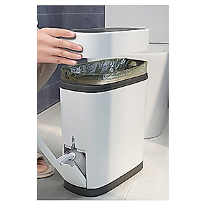 KLGO 14 Liter Slim Plastic Trash Can with Lid,3.7 Gallon Double Barrel Waste Basket,Rectangular Press Garbage Container Bin for Bathroom,Bedroom,Kitchen and Office,White