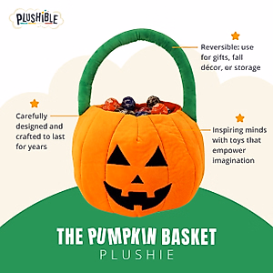 Plushible Halloween Candy Bags - Plush Trick or Treat Bucket - Pumpkin Tote for Kids & Toddler Candy Treats - Large Halloween Buckets - Cloth Halloween Baskets - Orange Pumpkin Basket & Goodies Bag