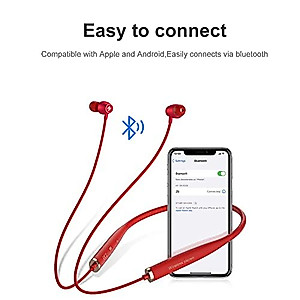 ZAQE Bluetooth Neckband Headphones, Silicone Wireless Bluetooth Headset with Magnetic, 12H Playtime, IPX6 Waterproof Earphones Noise Cancelling for Sports Running Workout Gym, Red
