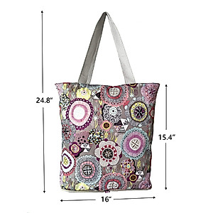 Konish Reusable Foldable Grocery Bags Folding Shopping Tote with Zipper(Grey Floral)