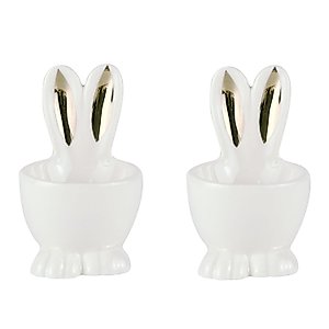 Easter Bunny Ears Shape Egg Holders- Set of 2 Ceramic Rabbit Egg Cups Gold Bunny Ear Design Egg Holders for Easter Decorations Spring Party Dinner Table Settings Decor