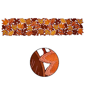 Simhomsen Embroidered Leaves Table Runner for Thanksgiving, Autumn Harvest Decorations (14 × 68 inches)