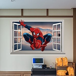 Spiderman Wall Decal Realistic 3D Superhero Wall Sticker, Children's Vinyl Mural for Kids Bedroom Living Room Playroom Nursery Wall Decoration (15.7 X 23.6 in）