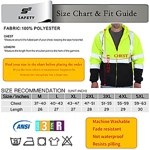 sesafety High Visibility Safety Sweatshirt for Men, Class 3 Reflective Zippered Hooded Sweatshirt, Hi-Vis Safety Hoodie with Black Bottom, Yellow, XL