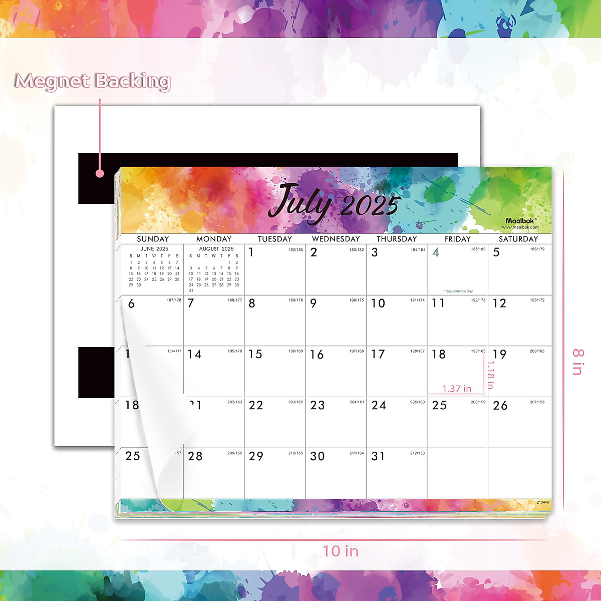Magnetic Calendar 2025-2026 - JUL 2025 - DEC 2026, Calendar 2025-2026, Magnetic Monthly Calendar, 8" x 10", Tear-off Pad, 18 Months Calendar 2025-2026