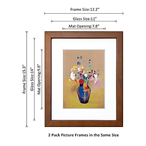 DEKWINN 11x14 Picture Frame Set of 2 Made of Solid Wood with Real Glass for Pictures 8x10 with Mat or 11x14 Without Mat, Wall Mount or Tabletop Gallery Photo Frames, Brown