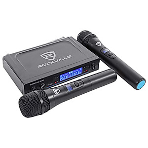 NYC Acoustics X-Tower Dual 4" Bluetooth Speaker w/Sound Activated LED's+Remote Bundle with Rockville RWM1203VH VHF Wireless Dual Handheld Microphone System/Digital Display