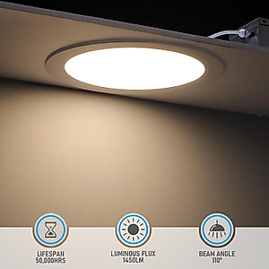 TORCHSTAR Premium Series 5CCT 8 Inch Ultra-Thin LED Recessed Ceiling Light with J-Box, 18W Dimmable Recessed Downlight, 2700K/3000K/3500K/4000K/5000K Selectable, ETL & ES Listed, White, Pack of 6