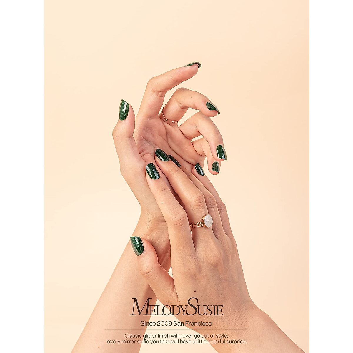 MelodySusie Press on Nails Short Square Acrylic Fake Nails Kits Press on False Supremely Fit & Natural Nails Stick On Nails in 30pcs 12Sizes Disposable Manicure for Women and Girls, Forest Green