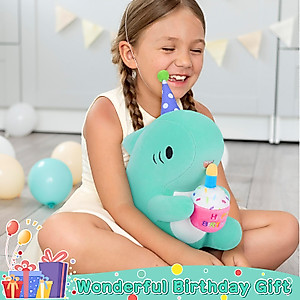 Auspicious beginning Birthday Gift Shark Plush Stuffed Animal, 11.8'' Kawaii Soft Birthday Shark Plush Toys with Holding Cute Birthday Cake Gift for Girls Boys, Children's Day, Anniversary