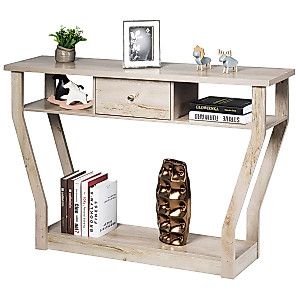 Giantex Console Table Easy Assembly Entryway Table W/Storage Drawer and Bottom Shelf, Mufti-Functional Home Furniture for Hallway, Living Room, Bedroom, Office 47 Inch Accent Hall Table (Gray Wash)