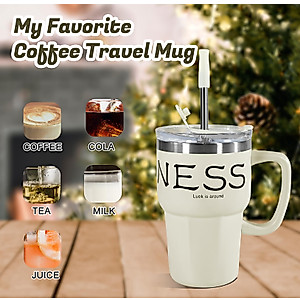 21 oz Insulated Coffee Mug Tumbler with Handle, Stainless Steel Travel Mug Tumbler with Lid and Straw, Coffee Travel Mug Spill Proof with Lid for Keep Hot/Ice Coffee, White