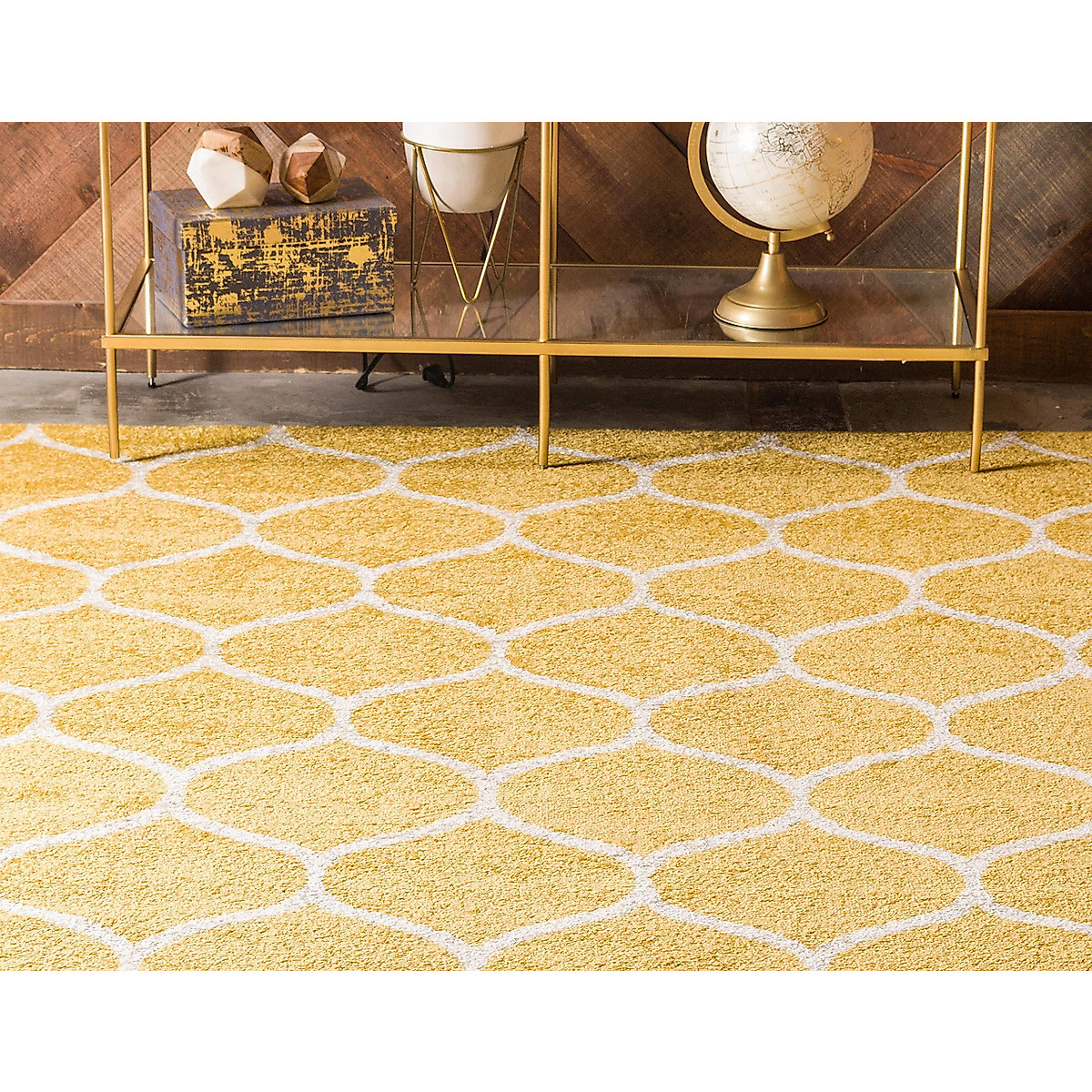 Unique Loom Trellis Frieze Collection Area Rug - Rounded (5' 1" x 8', Yellow/ Ivory)