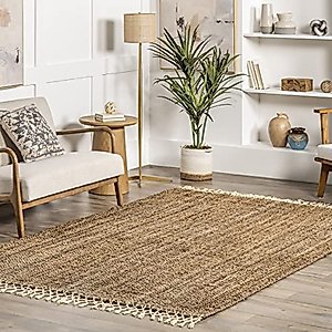 nuLOOM Raleigh Farmhouse Jute Tasseled Area Rug, 10x14, Natural