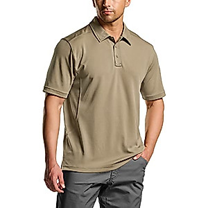 CQR Men's Polo Shirt, Long and Short Sleeve Tactical Shirts, Dry Fit Lightweight Golf Shirts, Outdoor UPF 50+ Pique Shirt, Frost Essential Khaki, Small