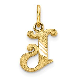 Solid 14k Yellow Gold Initial Letter J Alphabet Charm Pendant - 17mm x 10mm