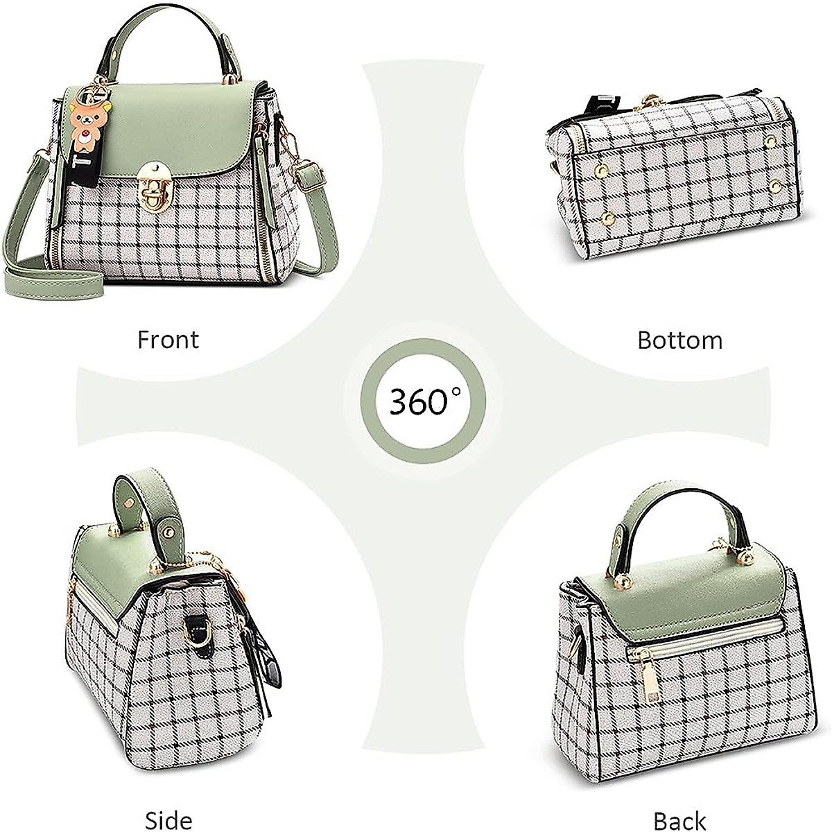 ZiMing Small Crossbody Bags for Women Flap Satchel Purse Faux Leather Plaid Shoulder Bag Top Handle Handbag Sweet Ladies Mini Totes-Green