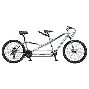Schwinn Twinn Classic Tandem Adult Beach Cruiser Bike, Double Seater, Low Step Aluminum Frame, 21-Speed, 650c Urban Tires, Alloy Caliper Brakes, Medium Frame, Grey