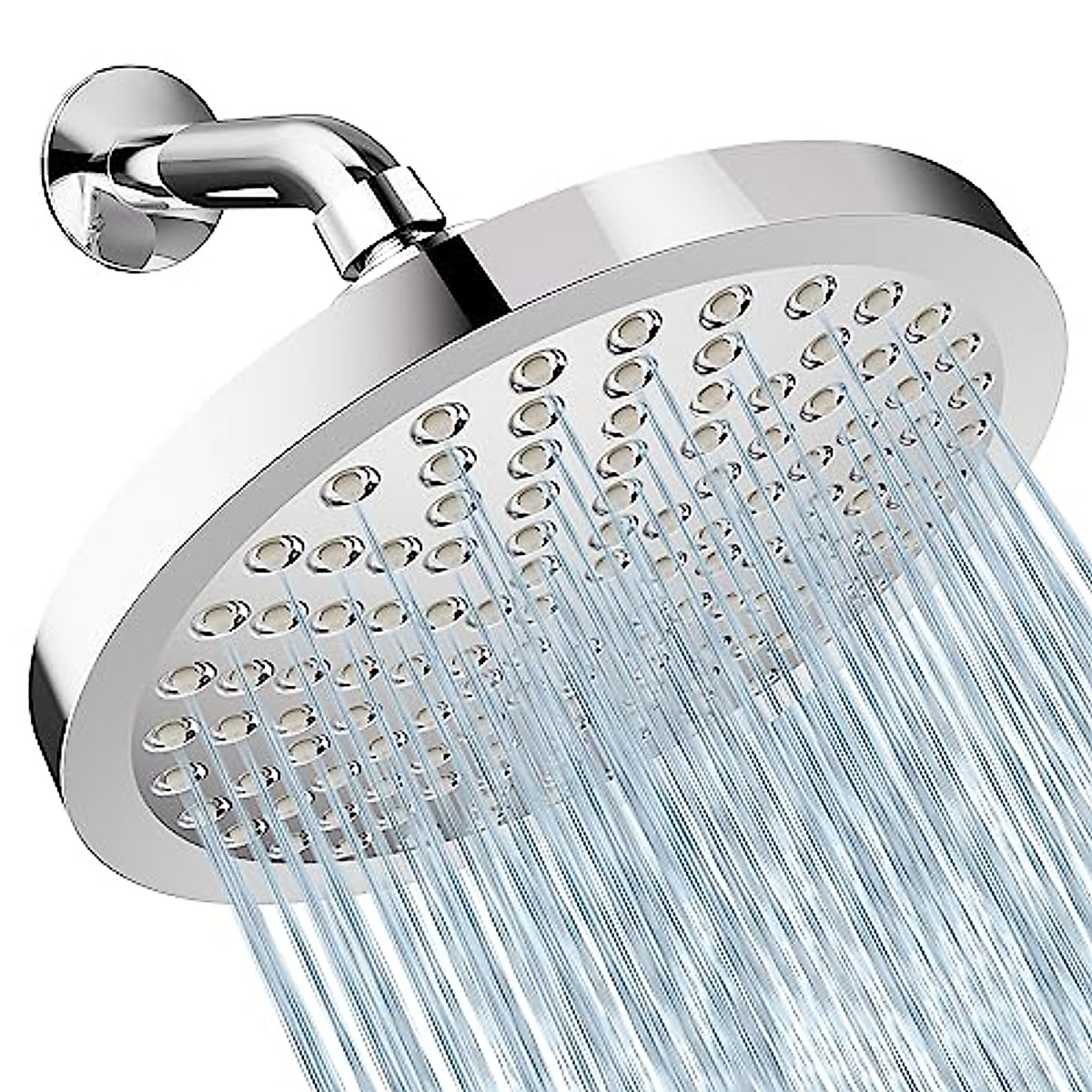 Auterfar Shower Head High Pressure | 8" Large Rain Shower Head | Luxury Shower Experience | Chrome Plated Finish and Adjustable Angles | 126 Anti-Clogging Silicone Nozzles Fixed Showerhead