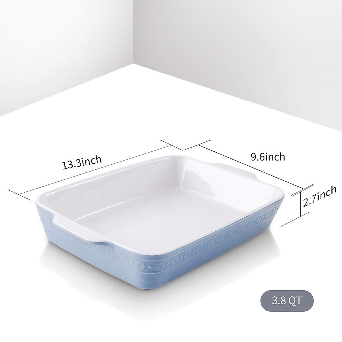 KOOV Individual Lasagne Pan Deep, Rectangular 9x13 Baking Dish, Ceramic Baking Dish, Bakeware for Tapas, Roasting, Casserole Dish for Oven, (Haze Blue)