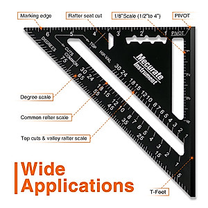 Mecurate Rafter Square, 7 inch Triangle Carpenter Square Die-cast Aluminum Alloy for Woodworking and Carpentry (7 inch)