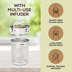 LeafLife Sustainable Bamboo Tumbler with Tea Infuser & Strainer 12oz - Keeps Liquid Hot & Cold for 12 Hrs - Vacuum Insulated Stainless Steel Travel Mug - Infuser Bottle for Loose Leaf Tea & Coffee
