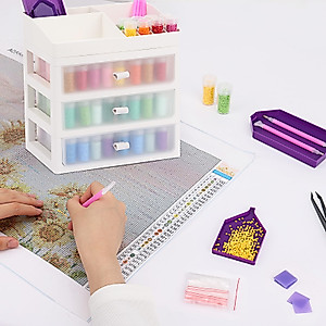 QUEFE Diamond Painting Storage, 3 Drawers, 144 Slots Storage Bottles, Diamond Painting Accessories and Tools, Diamond Art, Bead Box, Diamond Painting Organizer