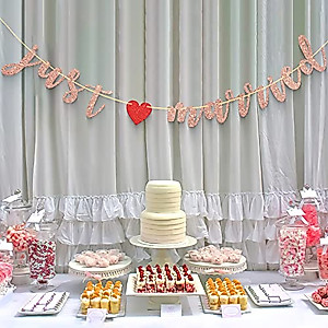 KakaSwa Just Married Banner, Wedding Party / Birdal Shower / Engagement Party Decorations, Hanging Banner for Wedding Party, Theme Party Supplies - Rose Gold