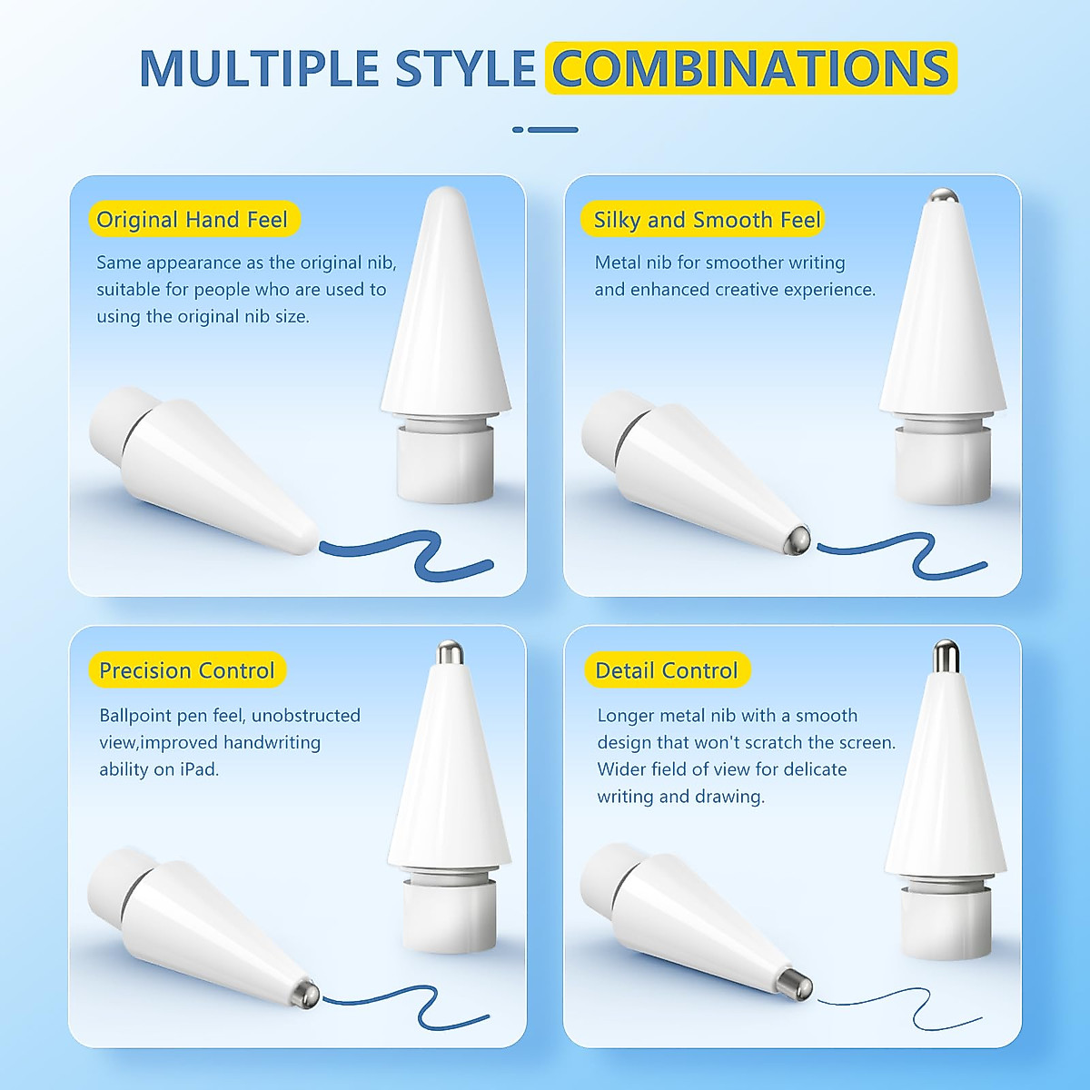 8 Pack Replacement Tips for Apple Pencil 1st and 2nd Generation, Accessories Compatible with iPad Pro Pencil Nibs