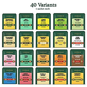 VAHDAM, Assorted Tea Bags Sampler - 40 Flavors, 40 Tea Bag | Tea Bags Variety Pack - Herbal Tea, Green Tea, Chai Tea, Black Tea in Tea Assortment Gift Set, Tea Bags Variety Pack