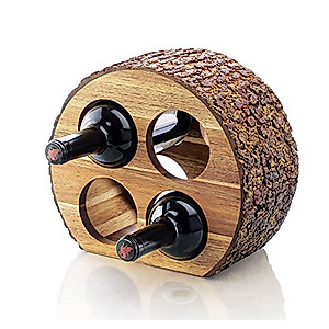 Artaste 48537 Acacia Wood Countertop Wine Rack with Natural Bark, 4-Bottles