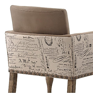 Roundhill Furniture Birmingham Script Printed Driftwood Finish Dining Arm Chair with Nail head, Set of 2,