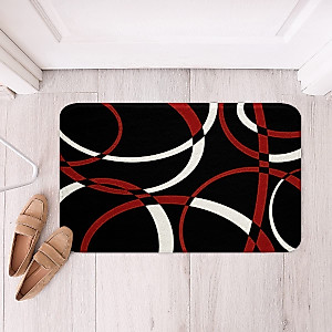 LTAETHC Bath Rugs, Black Red White Abstract Stripes Non-Slip Durable Mat 16" x 24" Geometric Circle Memory Foam Soft Bath Mats Absorbent Mat for Shower Bathroom
