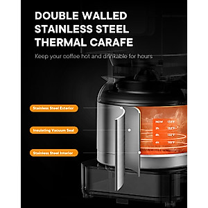 SHARDOR Programmable Coffee Maker with 8-Cup Thermal Carafe, Touch-Screen Drip Coffee Machine with Timer, Regular & Strong Brew, Pause & Serve, Auto Shut Off, Black & Stainless Steel